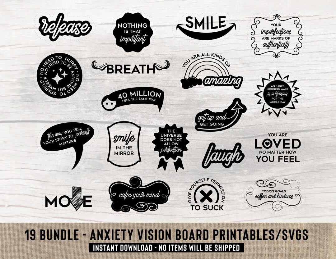 Anxiety Vision Board Printables, SVG Cut Files for Cricut & Glowforge ...