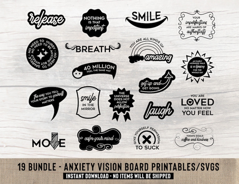 Anxiety Vision Board Printables, SVG Cut Files for Cricut & Glowforge ...