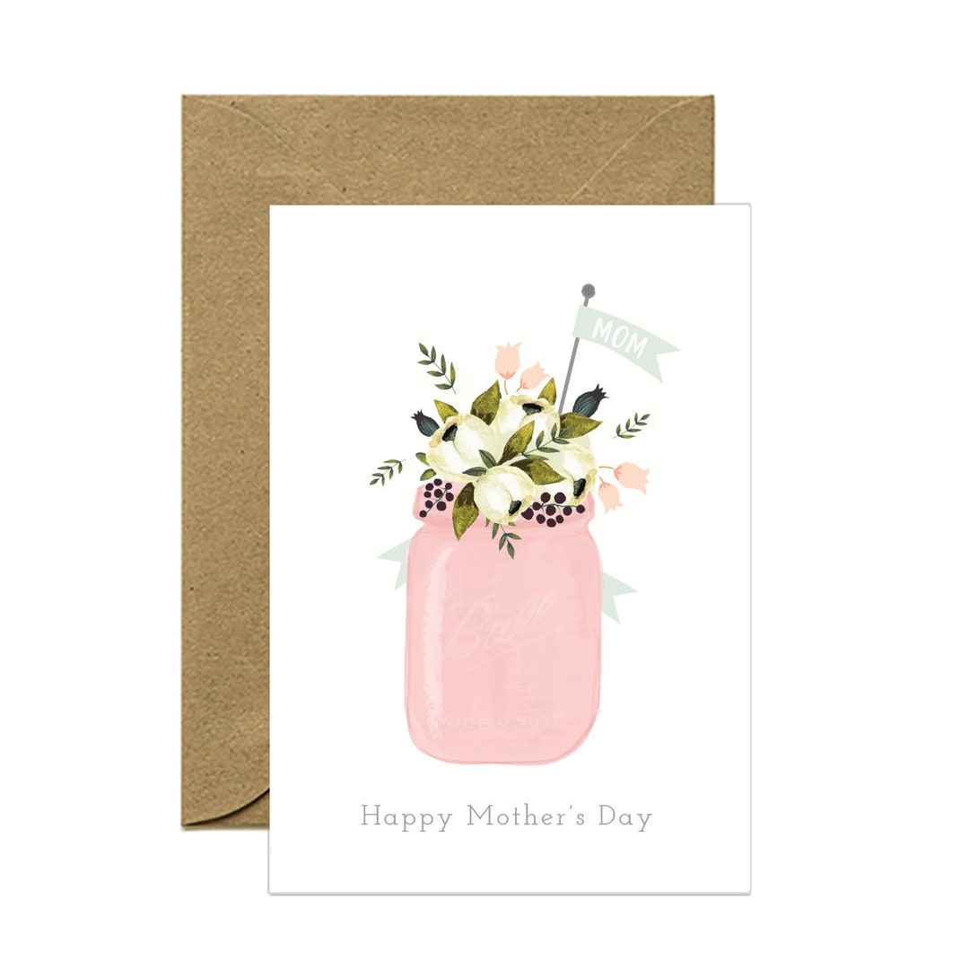 Mother's Day Greeting Card - Mason Jar Flowers - Etsy