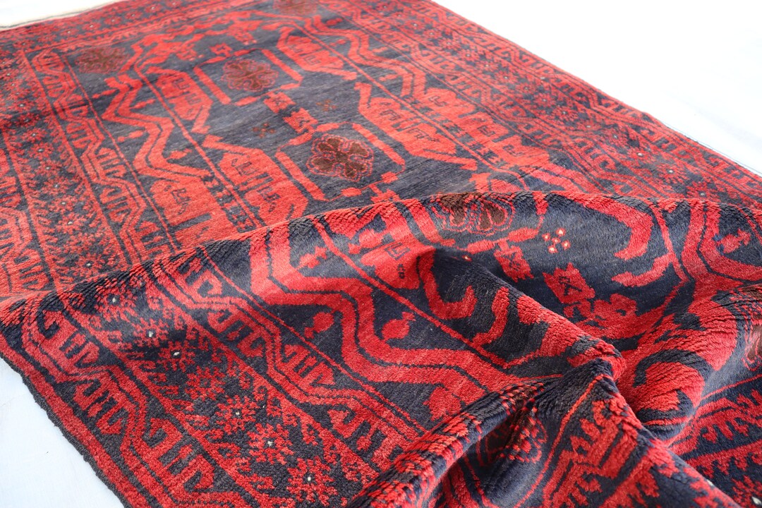 Red Antique Rug, 3'6x6'3 Ft High Pile Hand Knotted Wool Area Rug ...