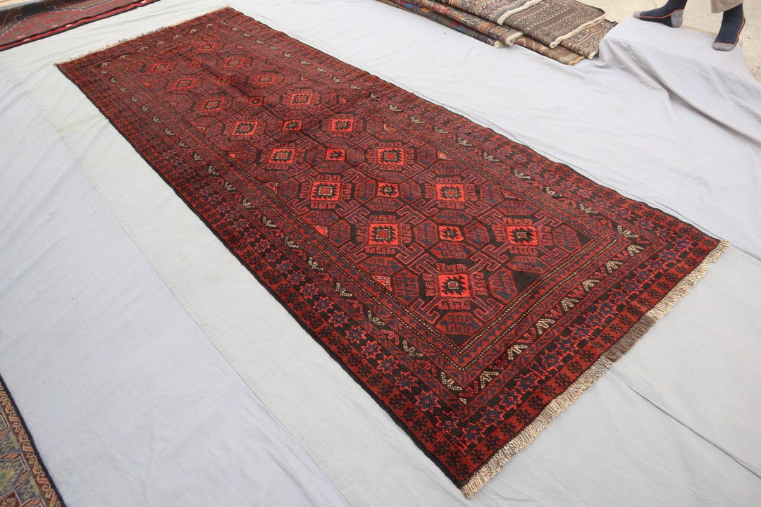 1960s Antique 4x11 Runner Rug, Turkmen Caucasian Rug, Afghan Handmade ...