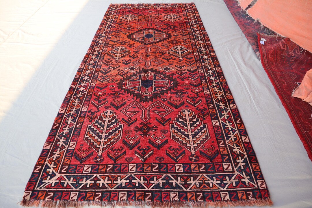 1950s Vintage Rug 4x9 Afghan Tribal Caucasian Rug Hand Knotted Wool ...