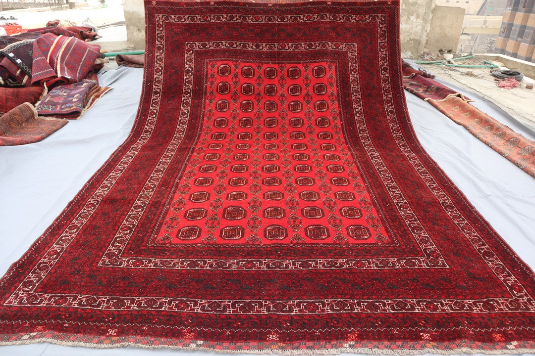 1960s Antique Waziri Rug 7x9 Red Vintage Afghan Hand Knotted Wool Rug ...