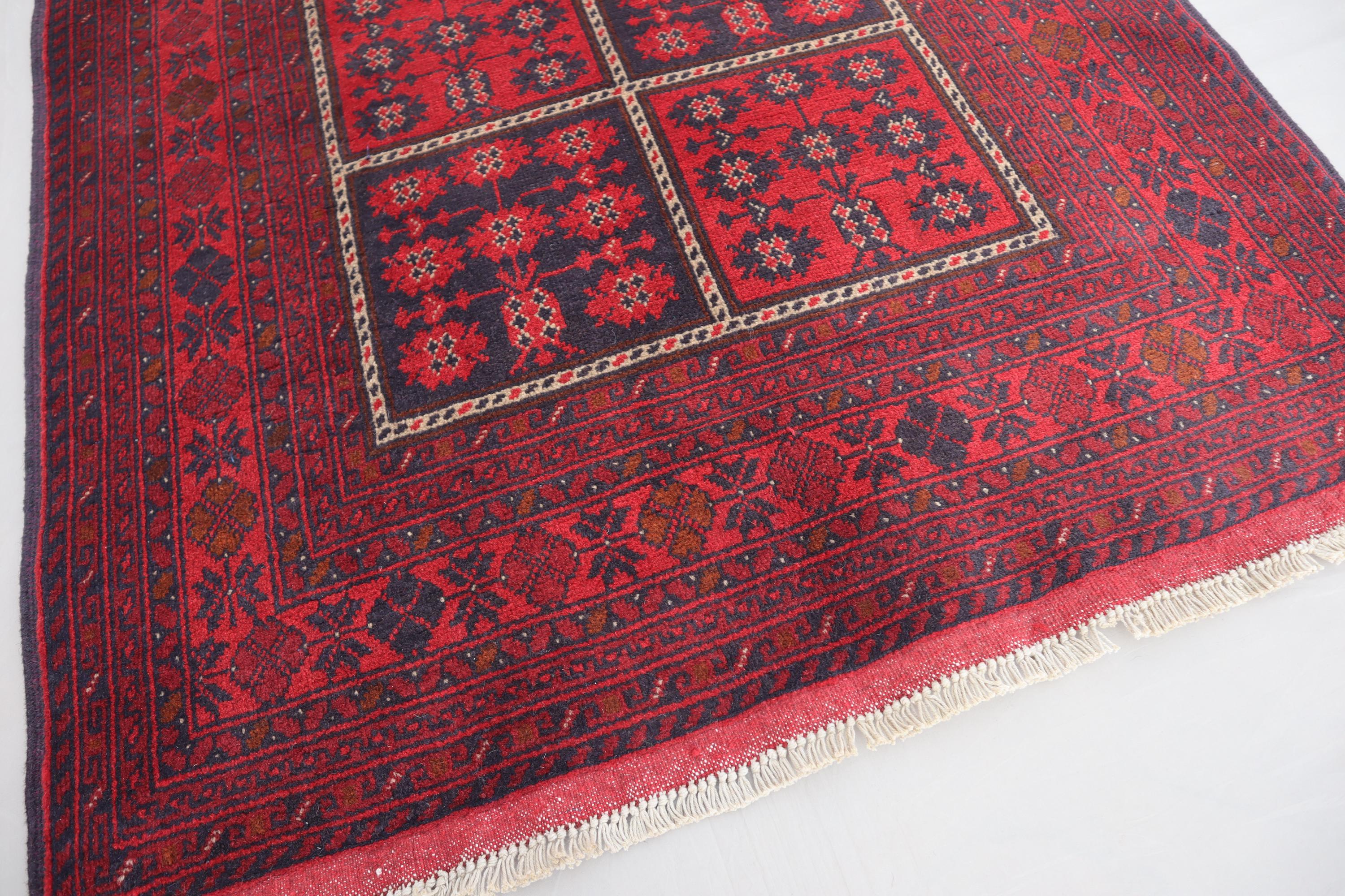 3x5 Red Afghan Rug - Turkmen Handmade Wool Area Rug - Oriental Vintage ...
