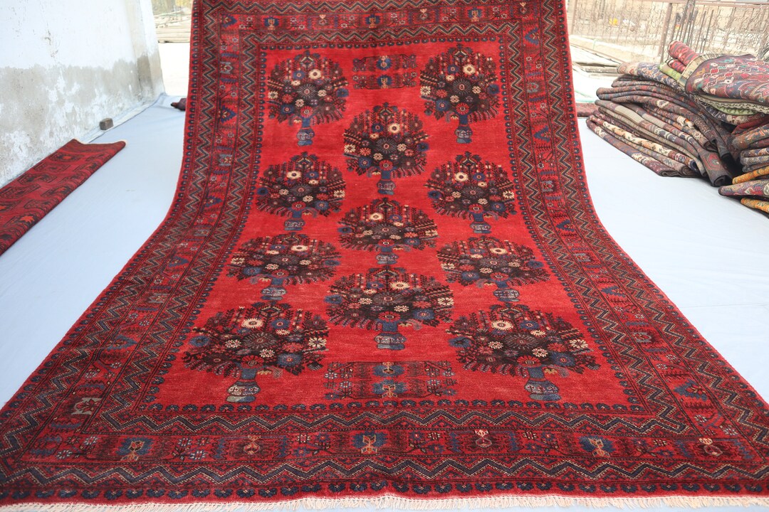 7x10 Vintage Baluchi Rug, Flower Pot Design Pictorial Rug, Afghan ...