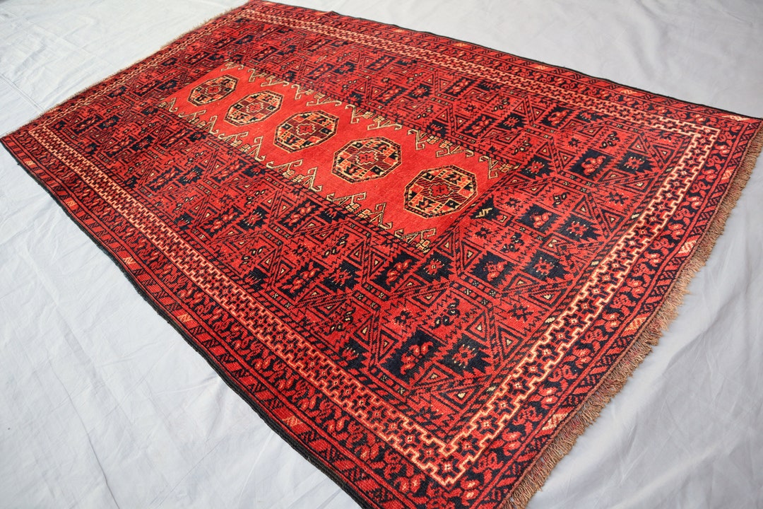 3'5x5'9 Ft Antique Turkmen Waziri Design Bukhara Rug, Orange Shape Old ...