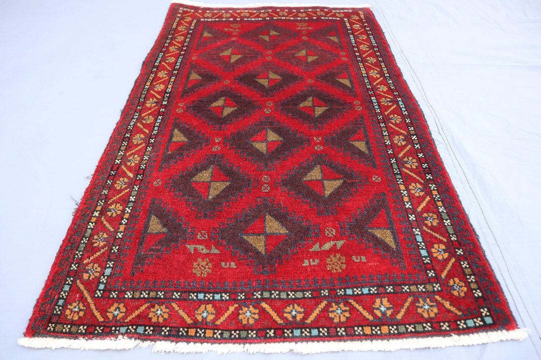 2x3 Antique Turkmen Bukhara Rug, Handmade Wool Small Afghan Rug, Soft ...