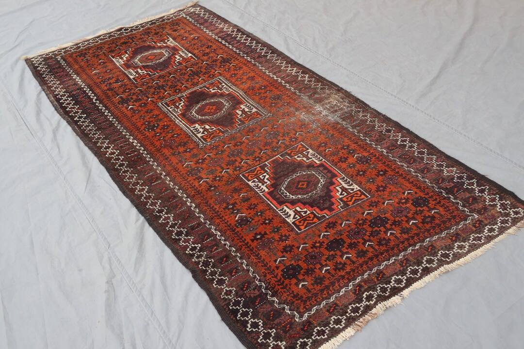 1920s Antique Rug 4x8 Ft Orange Afghan Area Rug Baluch Handmade Wool ...