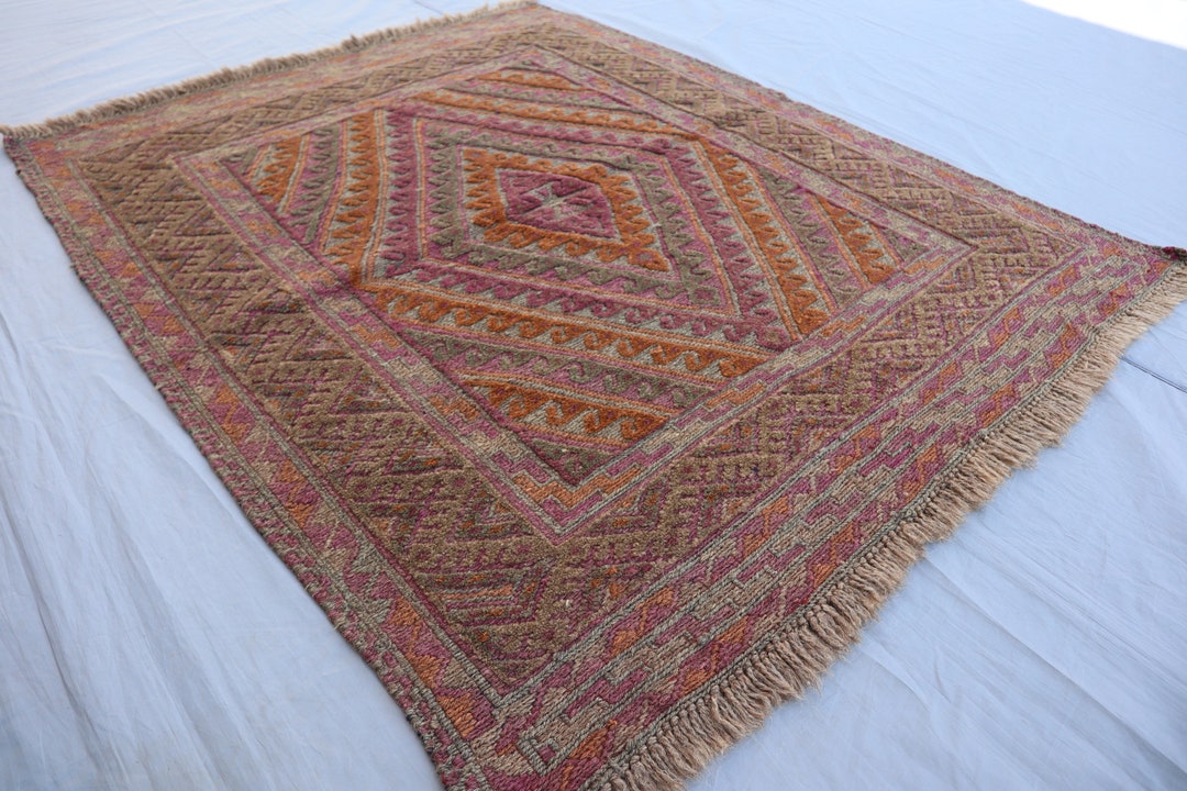 4x4 Vintage Square Rug, Afghan Handmade Wool Natural Dyes Rug ...