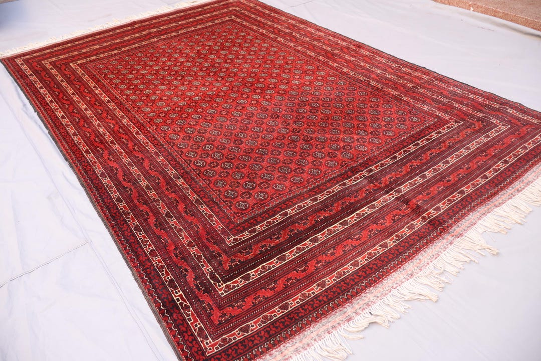 7x10 Vintage Rug, Turkmen Famous Design Mowri Bukhara Rug, Low Pile ...