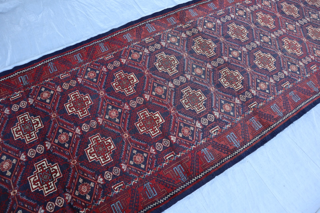 Vintage Turkmen 13 Ft Wide Runner Rug, Afghan Handmade Wool Bokhara ...