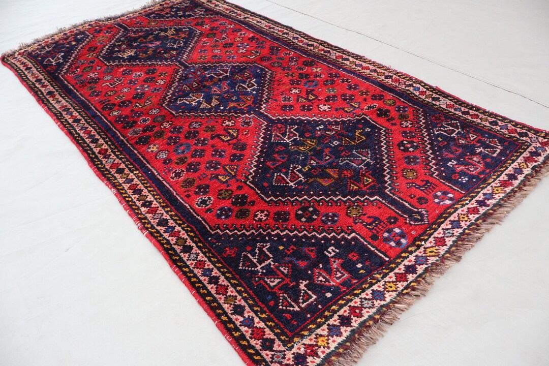 2'9x5'2 Ft Red Antique Rug Pictorial Caucasian Rug Afghan Handmade Soft ...