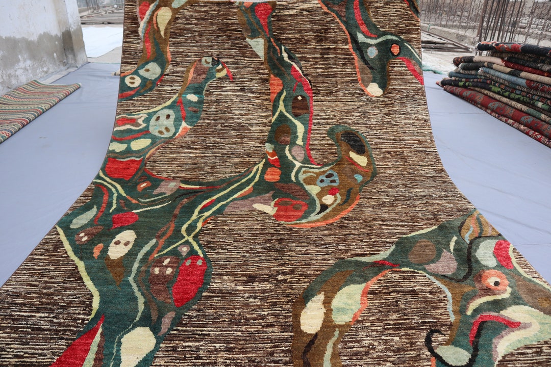 6x8 Ft Modern Gabbeh Rug, Beige Brown Natural Dyes Afghan Hand Knotted ...