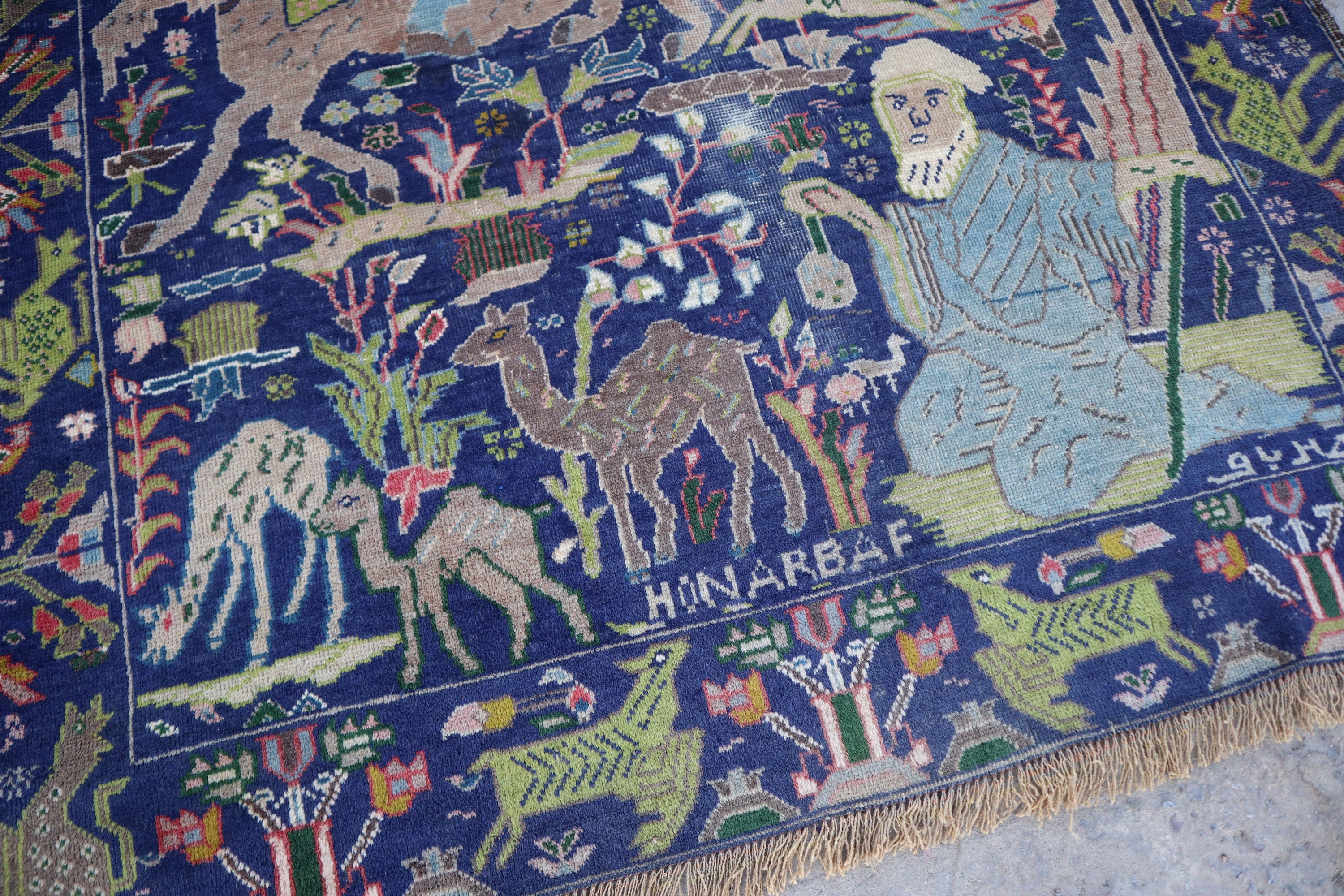 1940s Antique Pictorial Rug, 4x6 Ft Afghan Handmade Wool Rug, Low Pile ...