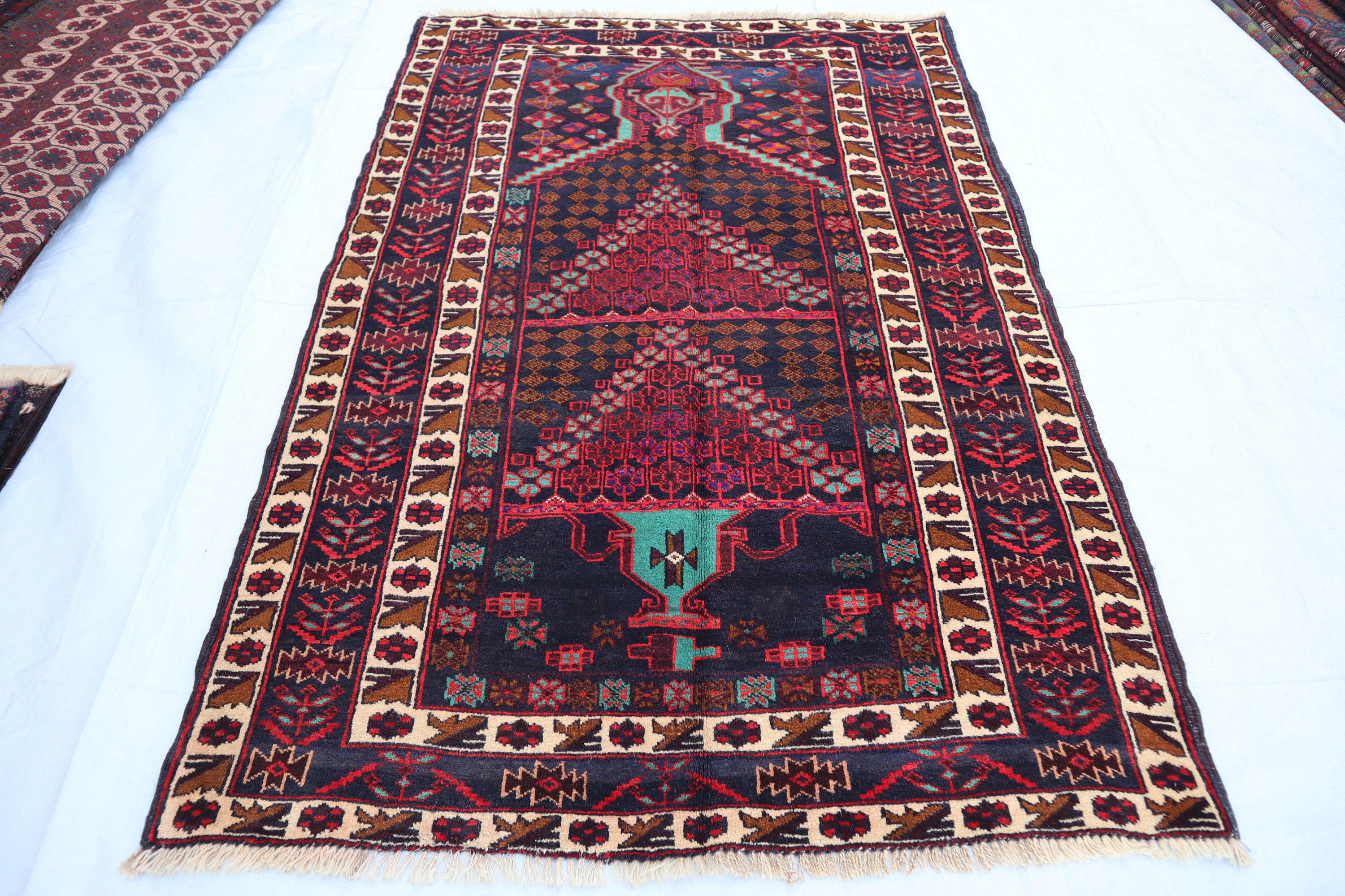 Antique Prayer Rug, 3x5 Ft High Pile Vintage Rug, Handmade Wool Rug ...