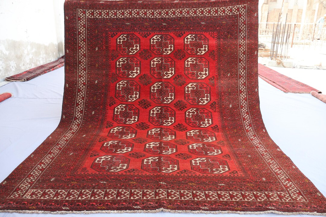Red Antique Rug 6x8 Ft High Pile Vintage Faded Distressed Rug, Handmade ...