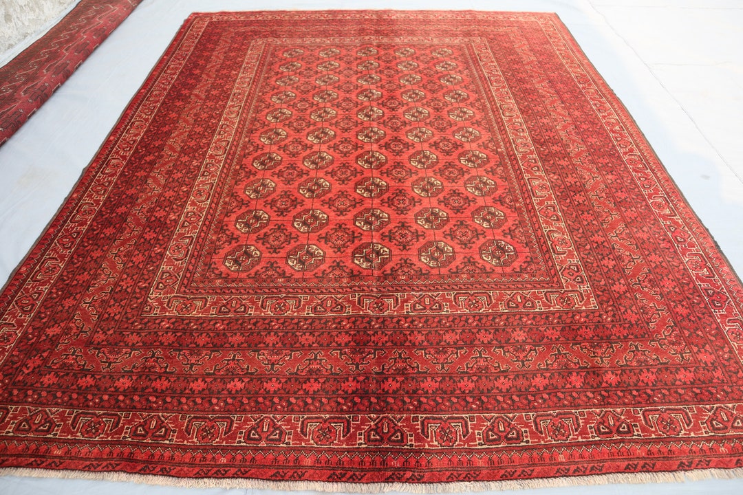 6'9x8'4 Ft Afghan Antique Turkmen Mowri Bukhara Rug, Handmade Wool ...