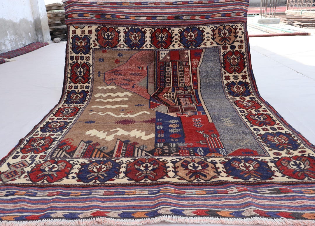 4x6 Rug, City Buildings Pictorial Art Rug, Afghan Handmade Wool Rug ...