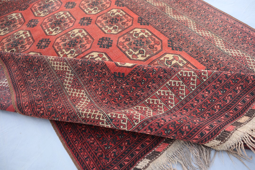 Antique Ersari Rug 6'7x9'8 Ft Large Afghan Rust Red Hand Knotted Low ...