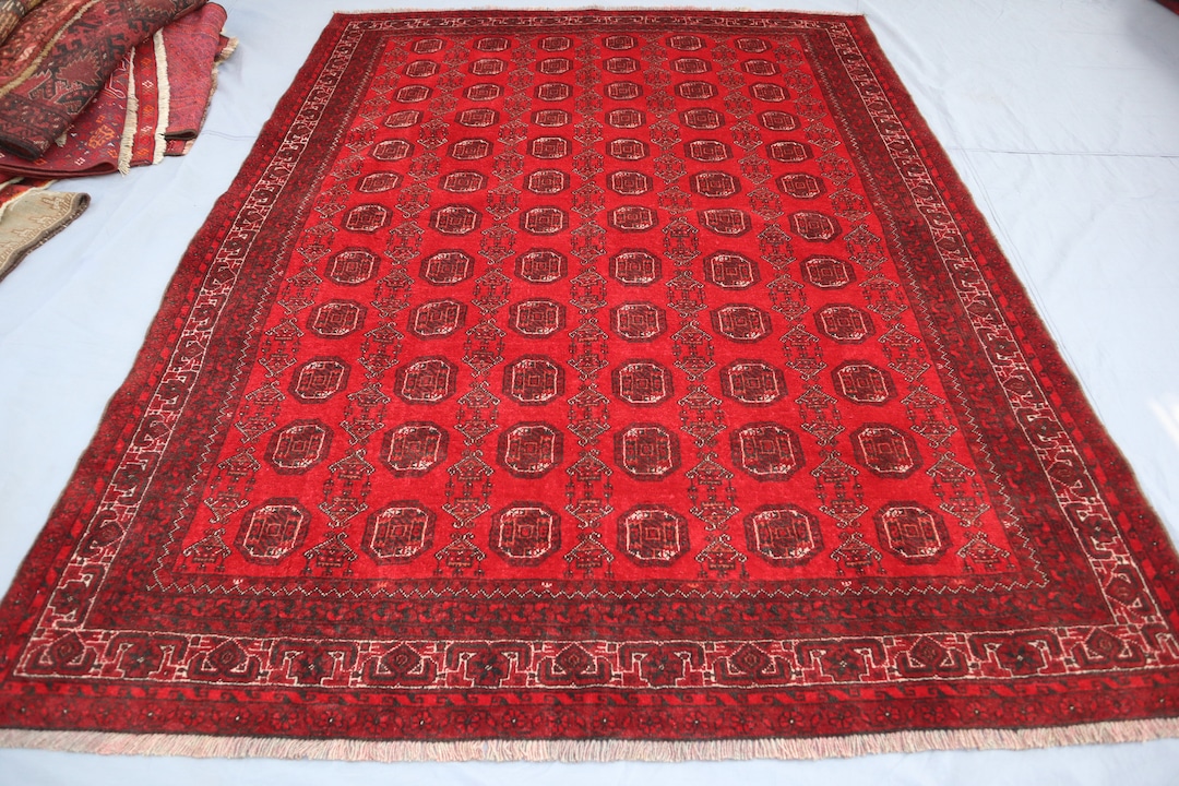1970s Antique Rug 5x7 Turkmen Waziri Vintage Bukhara Rug, Afghan ...