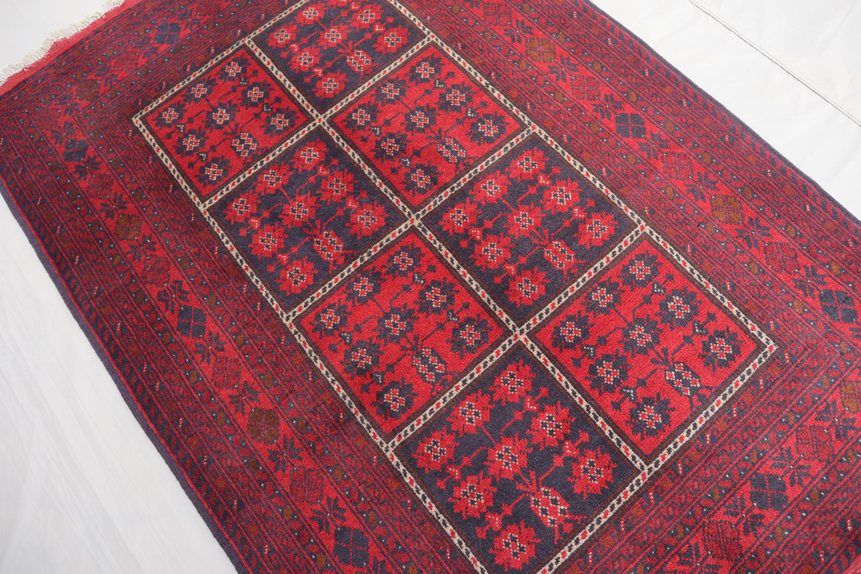 3x5 Red Afghan Rug - Turkmen Handmade Wool Area Rug - Oriental Vintage ...