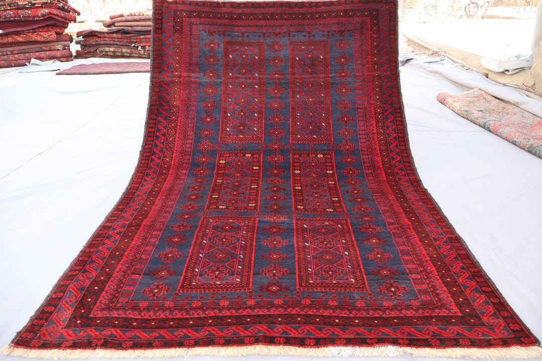 4x6 Faded Antique Afghan Geometric Design Baluch Rug, Natural Dyes Dark ...