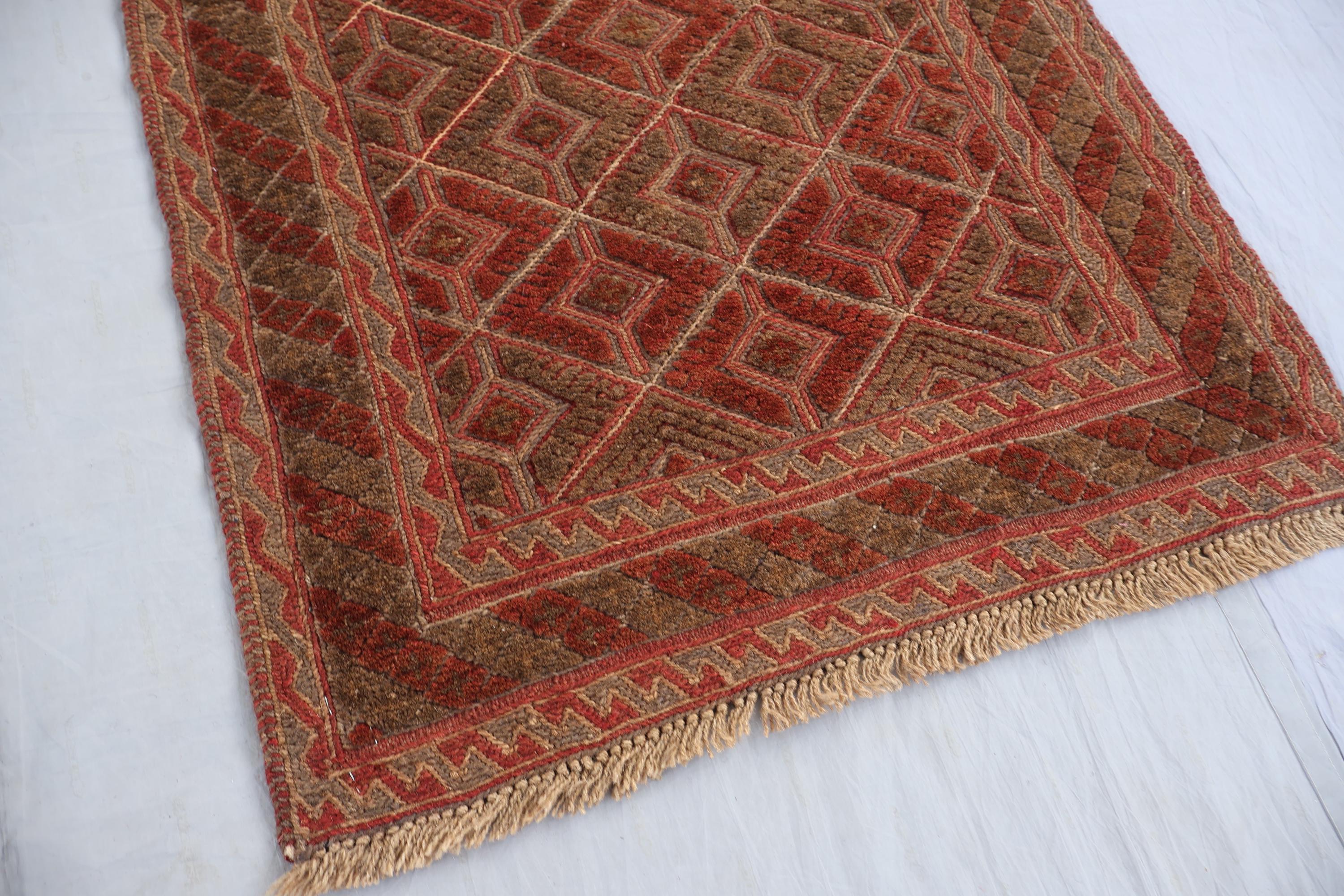 2x10 Runner Rug, Terracotta Afghan Vintage Geometric Rug, Handmade Wool ...