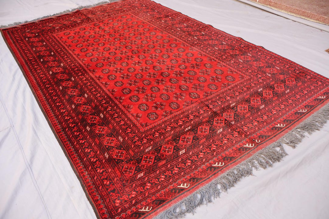 6x10 Vintage Rug, Turkmen Famous Design Mowri Bukhara Rug, Low Pile ...