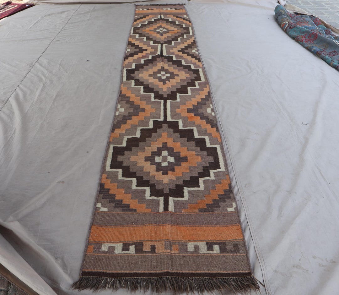 2x15 Vintage Runner Rug, Handmade Wool Faded Rug, Afghan Flatweave ...