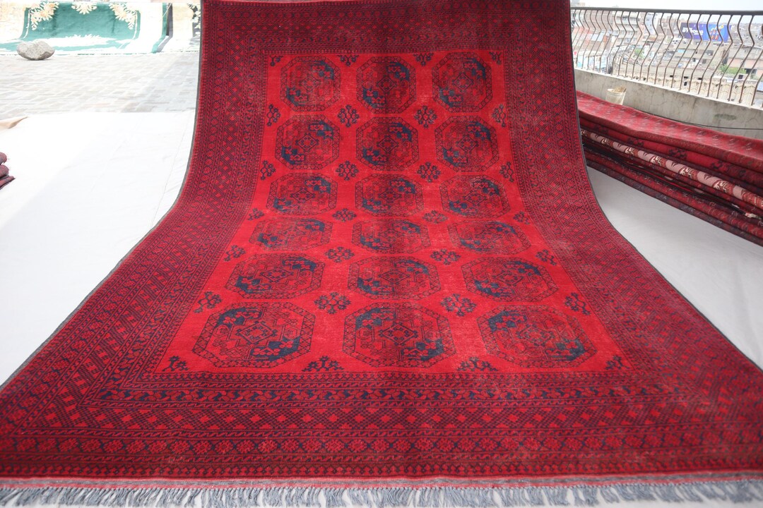 7x10 Vintage Red Turkmen Tekke Ersari Rug - Afghan Hand Knotted Wool ...