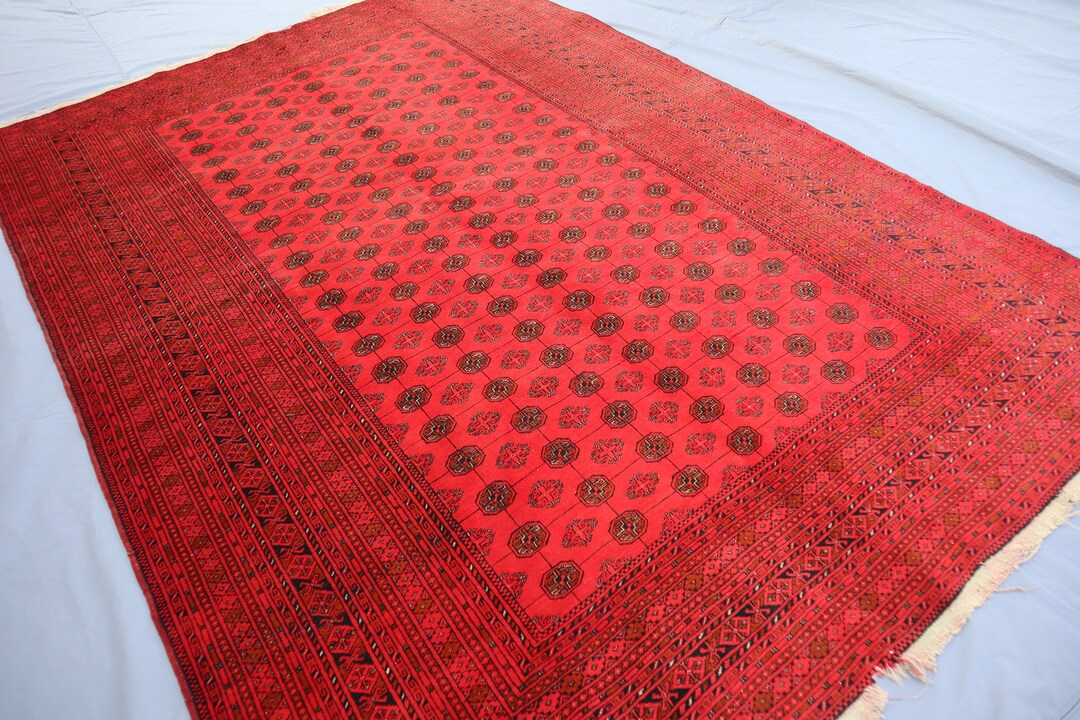 7x10 Ft Vintage Red Bokhara Rug - Turkmen Hand Knotted Veg Dyes Wool ...