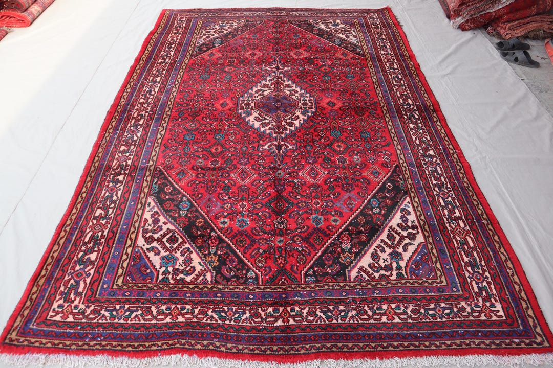 7x10 Red Vintage Rug, Collectors Piece Antique Caucasian Rug, Handmade ...