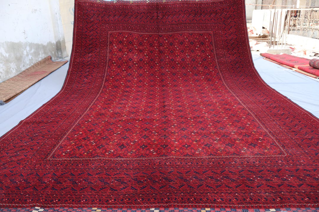 9x14 Ft Large Vintage Afghan Rug, Hand Knotted Veg Dyes Wool Area Rug ...