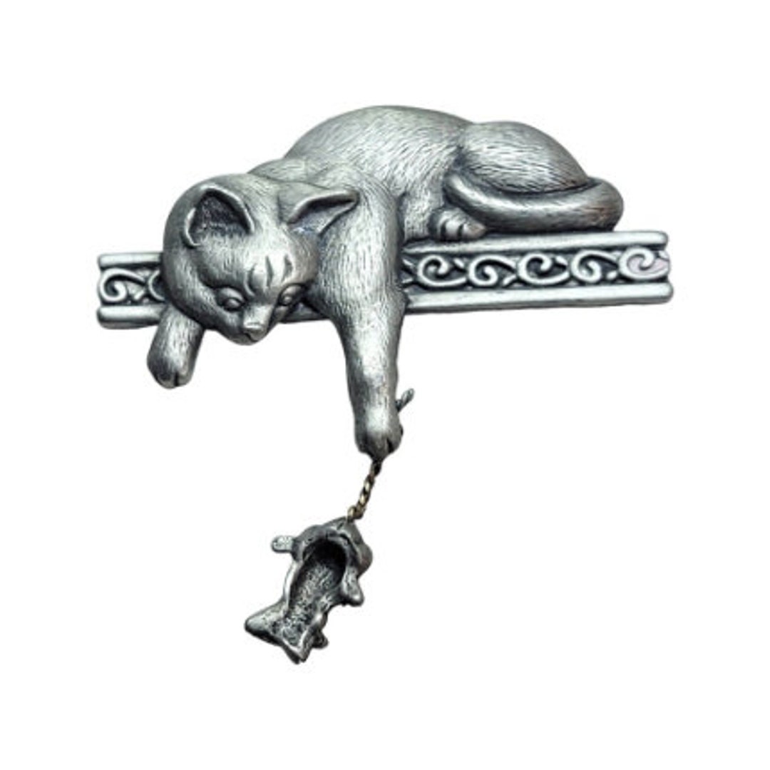 Vintage JJ Jonette Pewter Cat Brooch Pin - Etsy