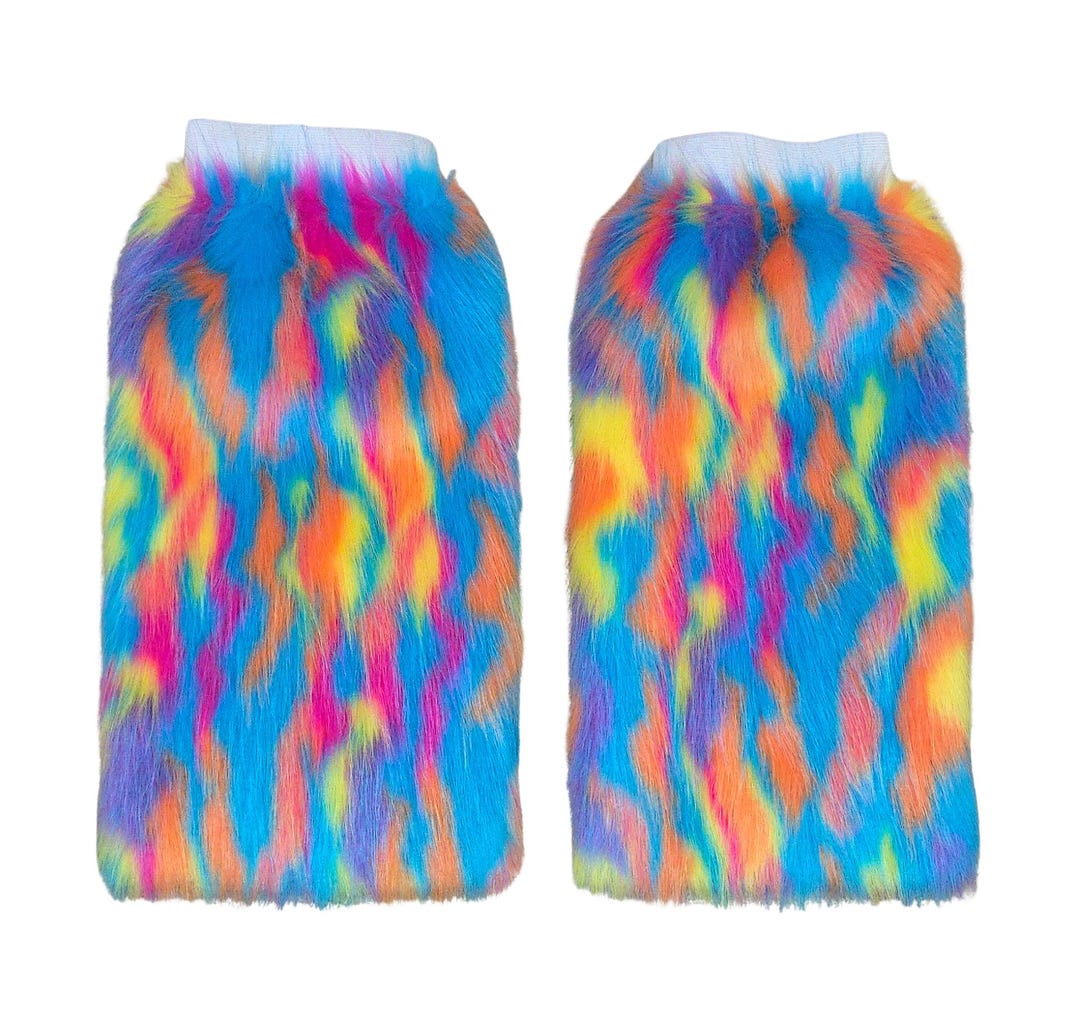 Atomic Laundry Apparel Blue Rainbow Tie Dye Fluffy Legwarmers/raver ...