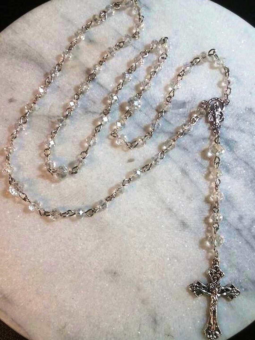 Rosary With Clear Glass Crystals - Etsy