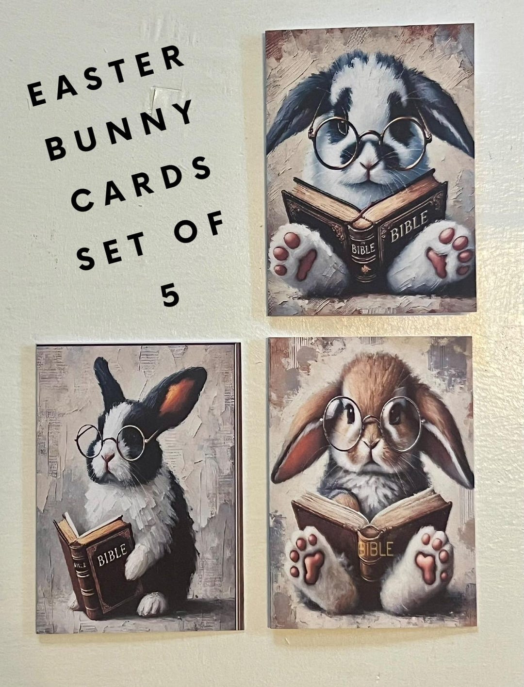 Bunny Reading Bible Easter Cards - Etsy