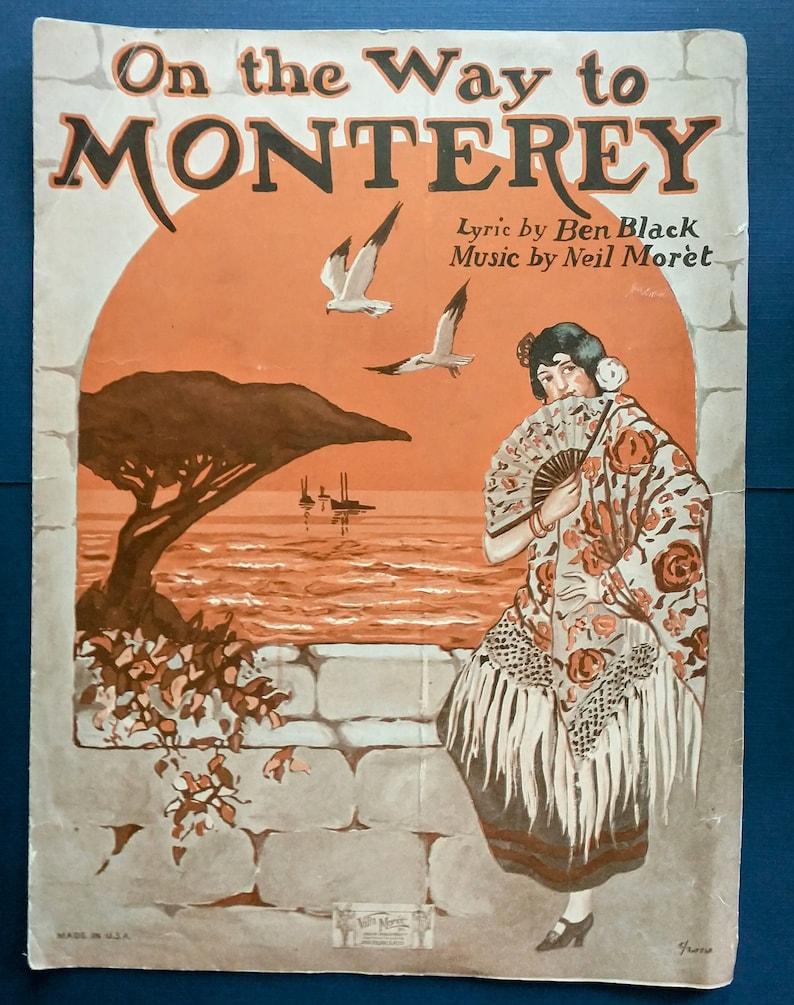 Vintage Sheet Music. on the Road to Monterey. Pop Song 1925. Art ...