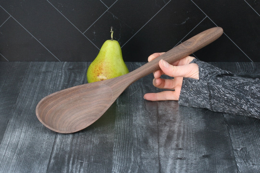 Walnut Wood Cooking Spoon With Angled Bowl and Long Handle for Deep Pot ...
