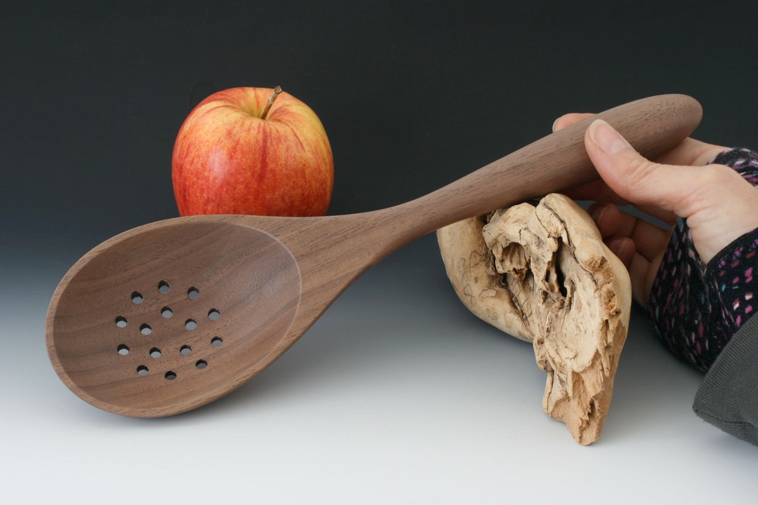 Artisan Walnut Wood Colander and Skimming Spoon for Eco-friendly ...