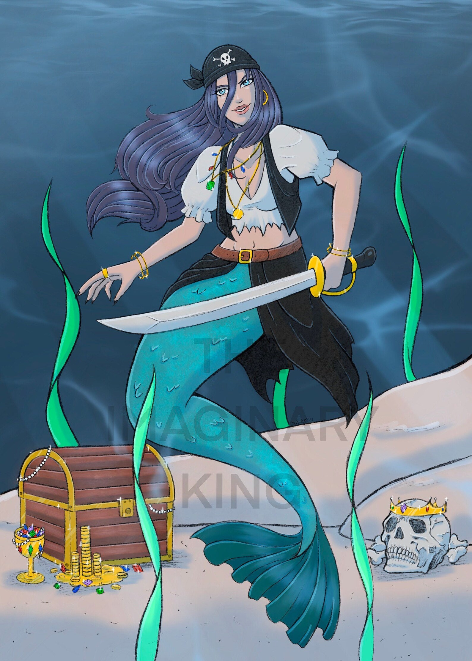 Pirate Mermaid Original Artwork 5x7 Heavy Cardstock Print // | Etsy