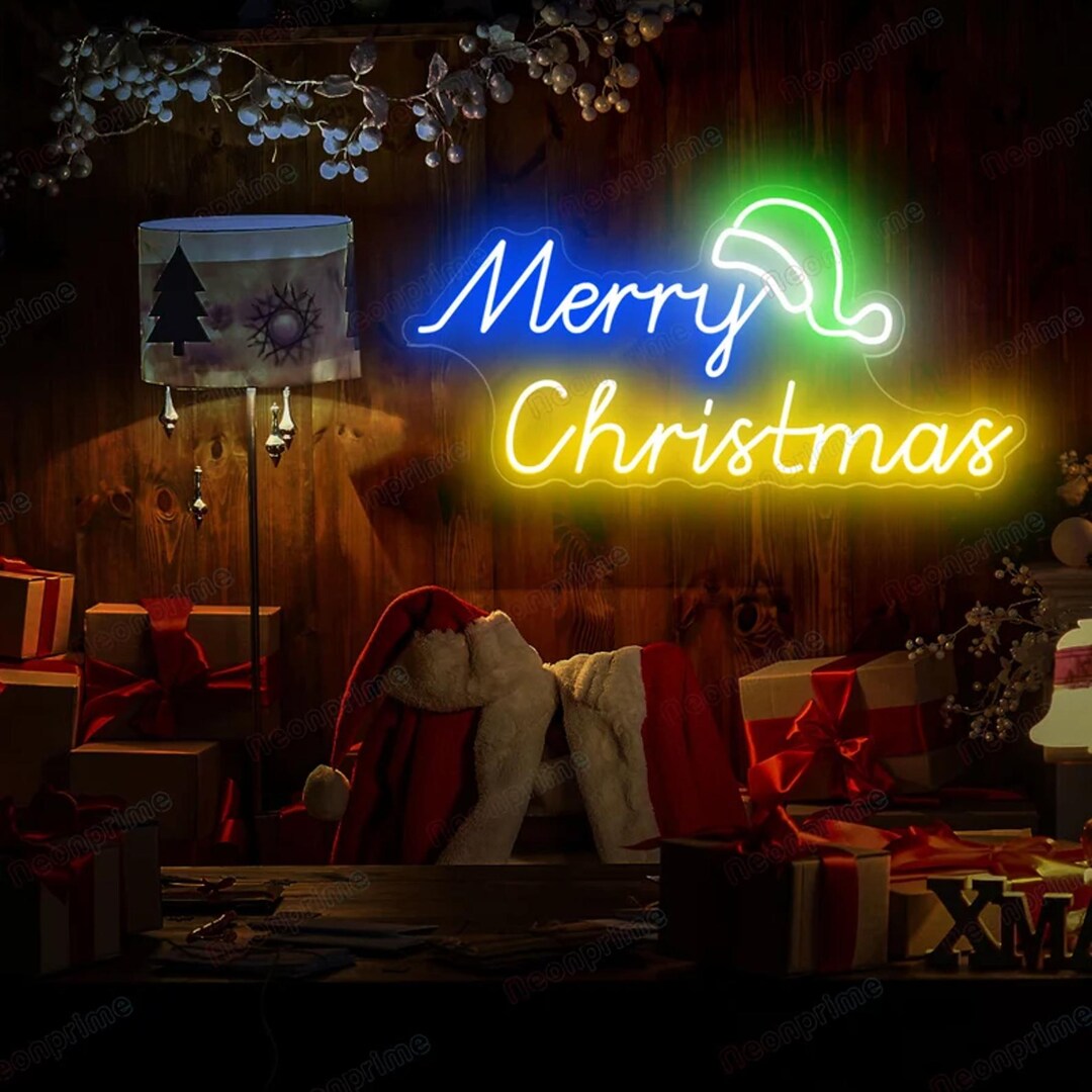 Merry Christmas Led Sign,neon Merry Christmas Hat Sign,home Decor ...