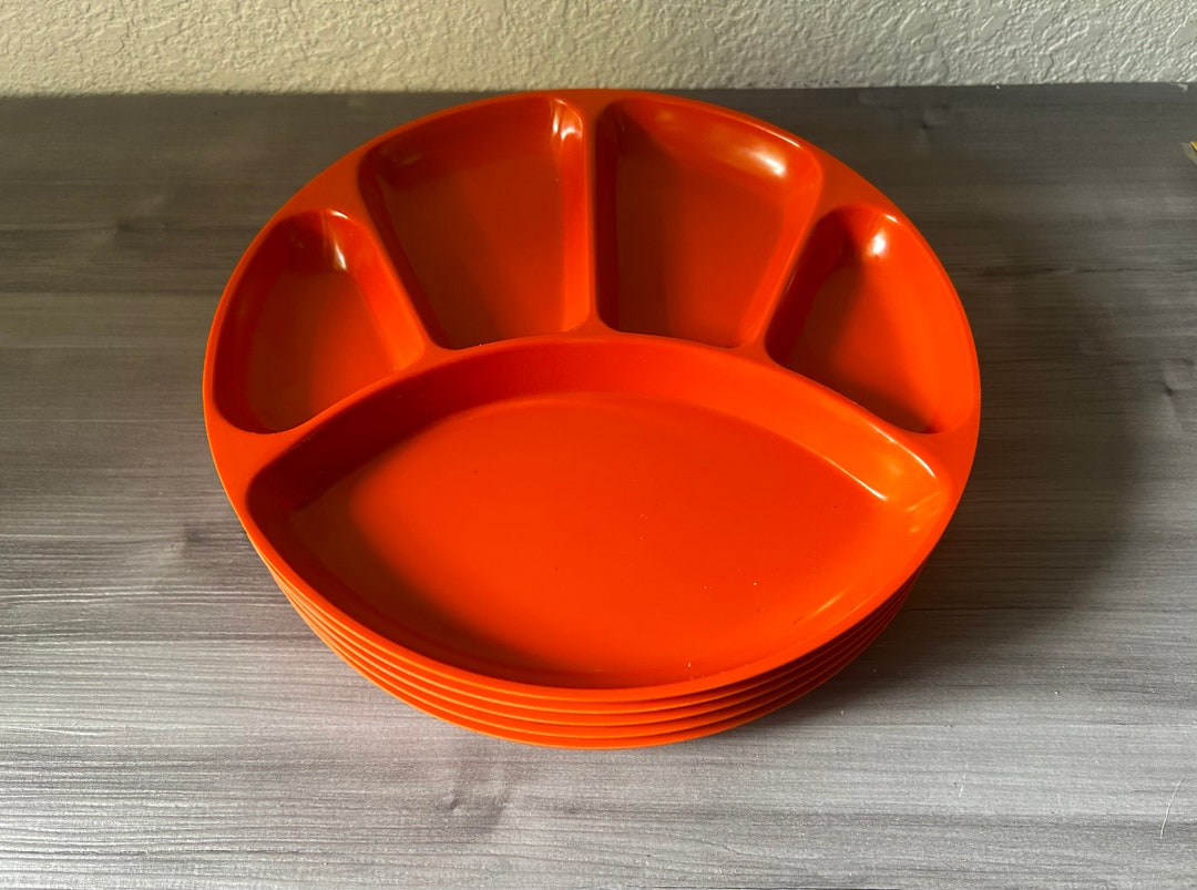 Vintage Dark Orange Melamine Set of 4 Fondue Plates, Plastic Divided ...