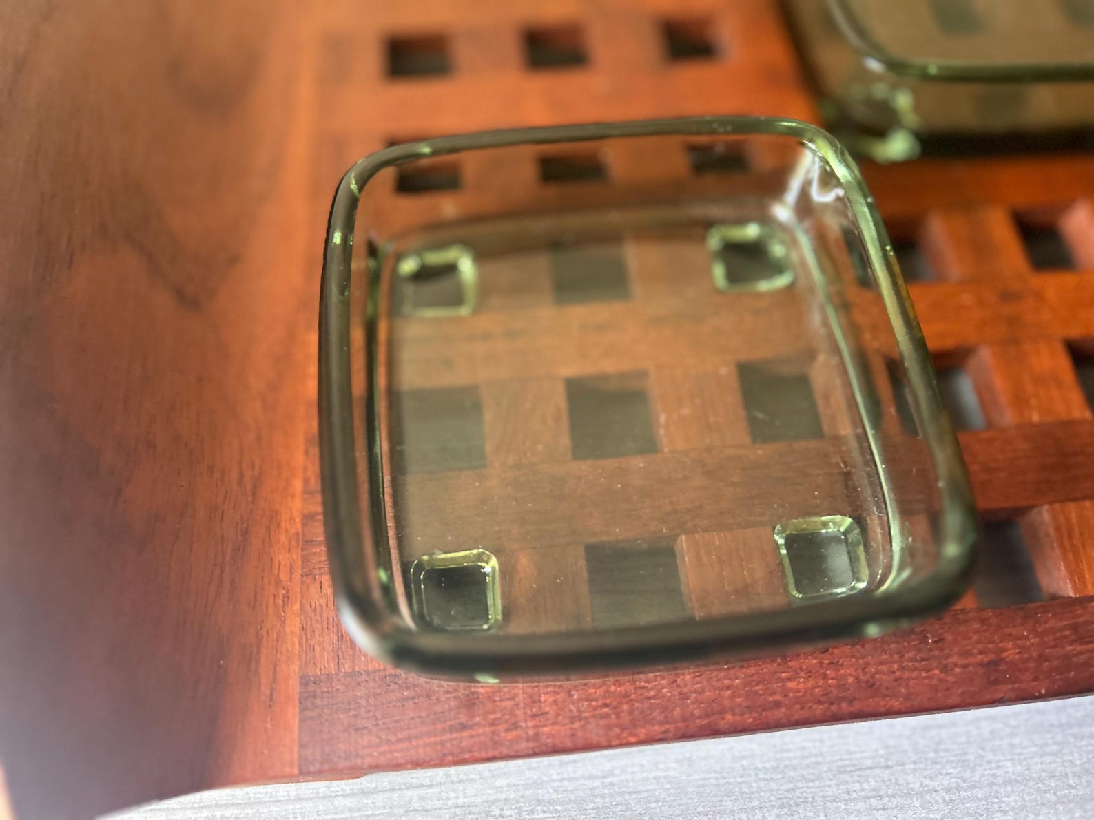 Vintage Dansk Teak Lattice Tray With Glass Dish Inserts, JHQ Denmark ...