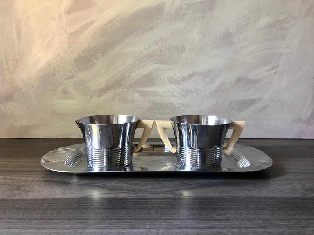 Vintage Art Deco MCM Chase Chrome Sugar Bowl Creamer Tray Set USA ...