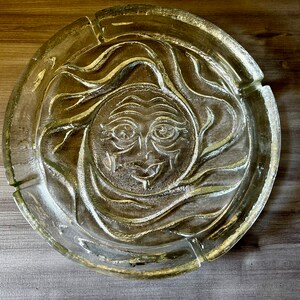 Vintage Blenko Extra Large Crystal Ashtray With Sun Face 1970s Mid ...