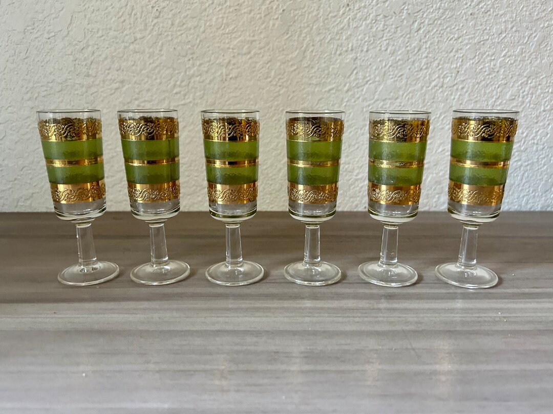 Vintage Culver Starlyte Green Glass & 22k Gold Gilded Stemmed Glasses ...