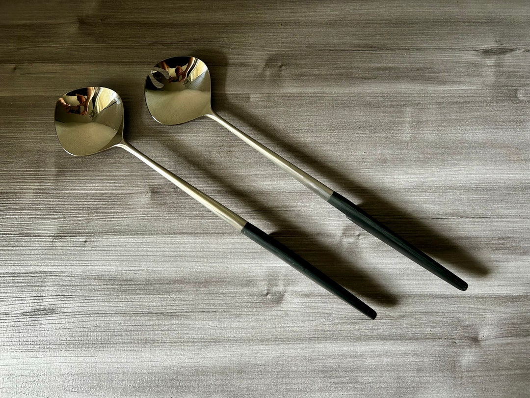 Vintage Ekco Epic Canoe Stainless Black Handled Stainless Salad Serving ...