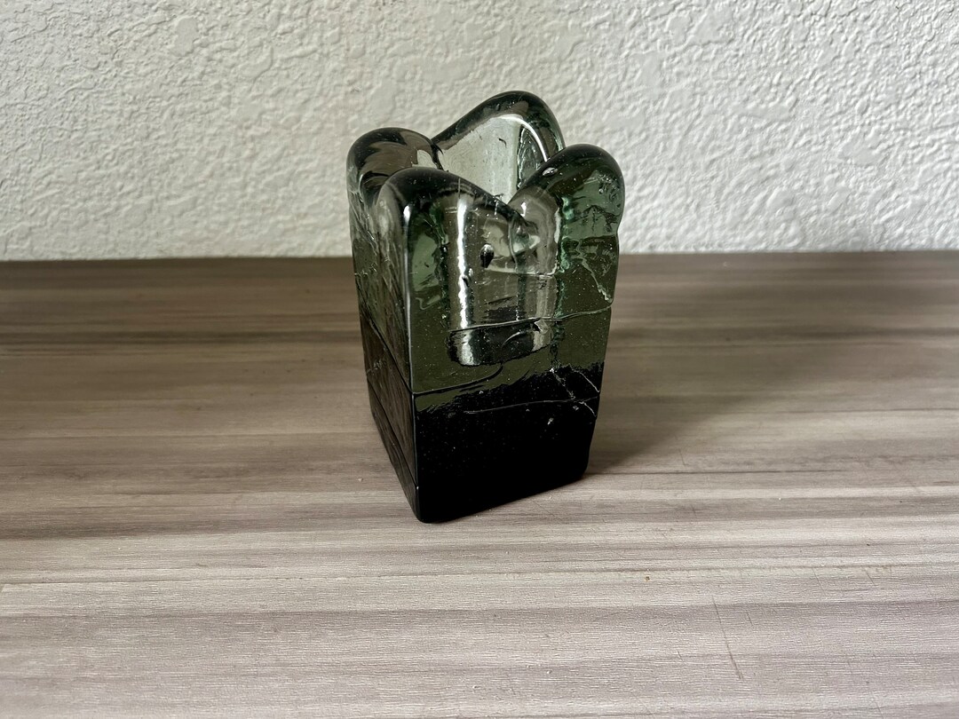 Vintage MCM Blenko Art Grey Glass Ice Cube Block Candleholder - Etsy