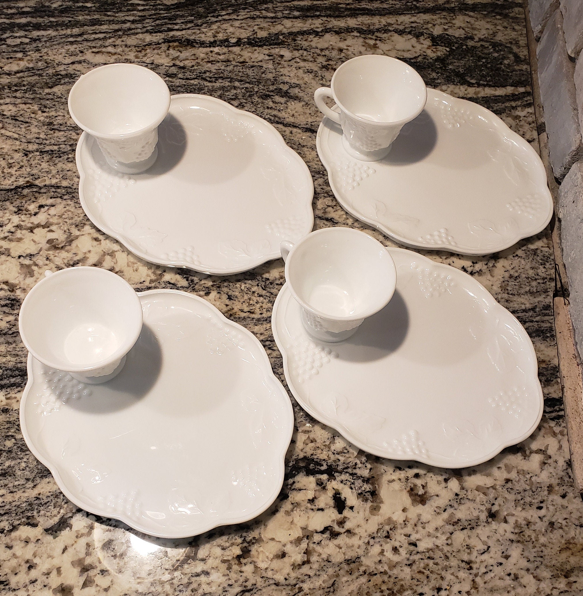 Vintage Colony Harvest 8 Piece Milk Glass Snack Cup/plate Set, Service ...